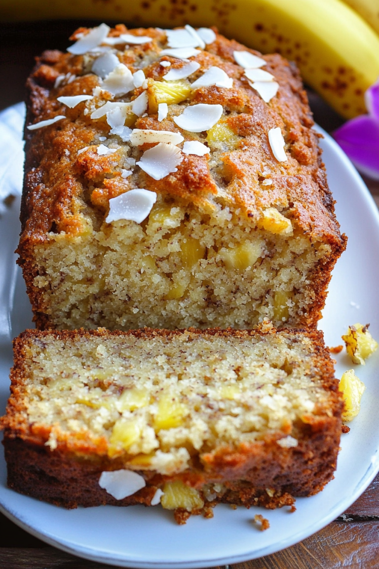HAWAIIAN BANANA BREAD WITH PINEAPPLE, COCONUT & MACADAMIA NUTS - Skinny ...