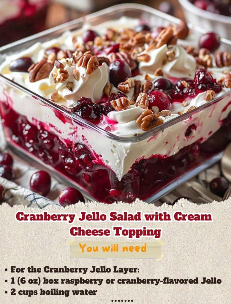 Cranberry Jello Salad with Cream Cheese Topping - Skinny Daily Recipes