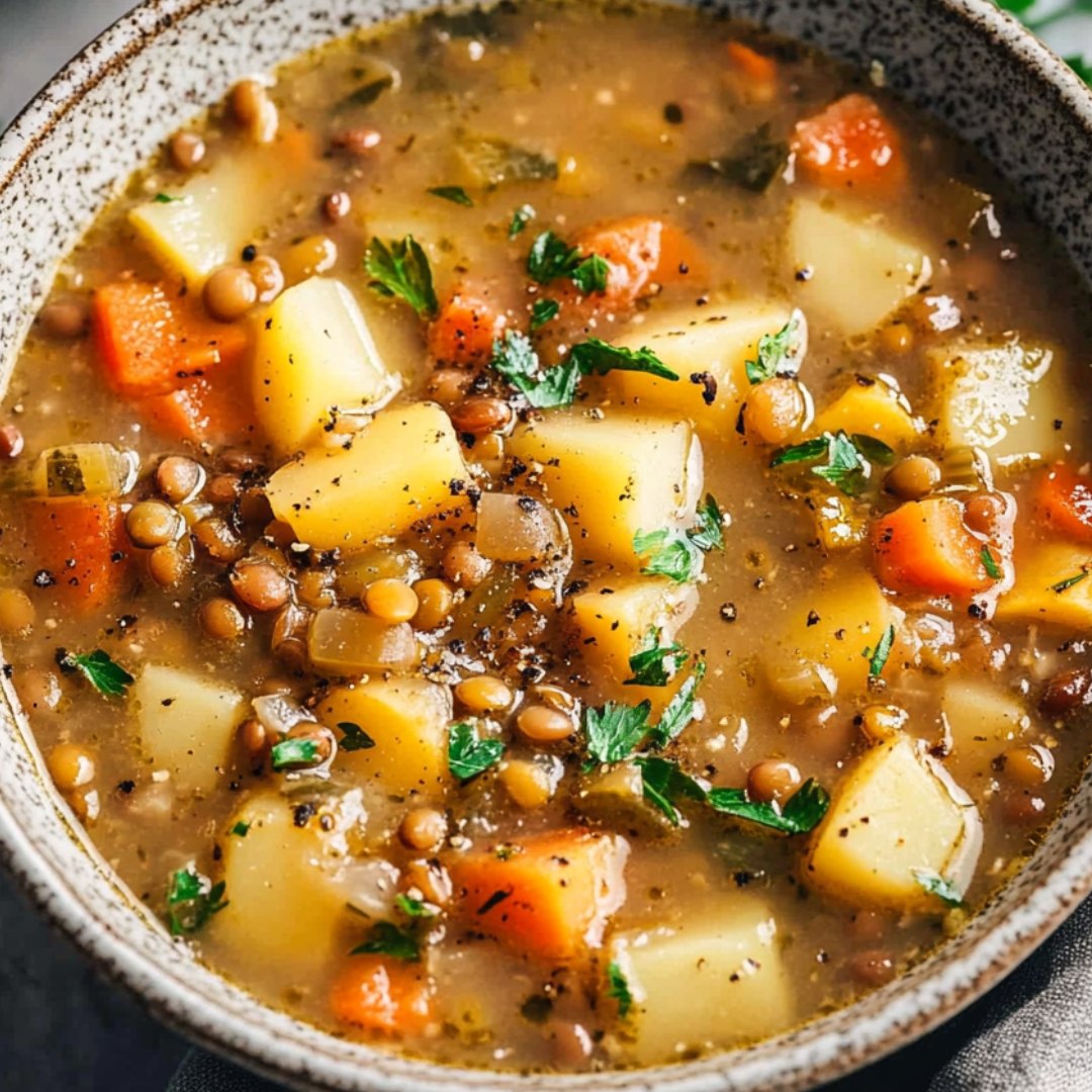 Hearty Lentil and Potato Soup - Skinny Daily Recipes