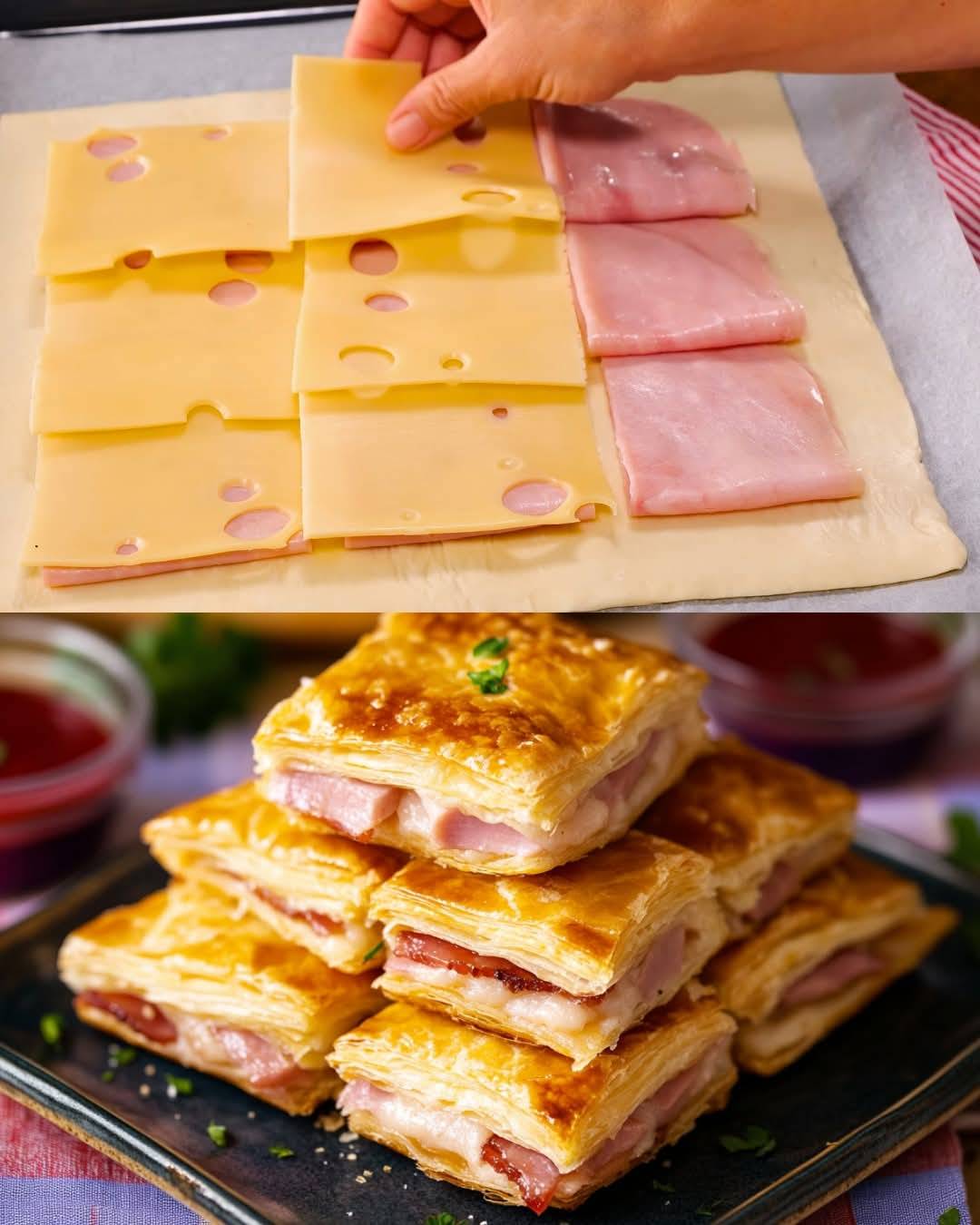 Ham and Cheese Puff Pastry Pockets - Skinny Daily Recipes