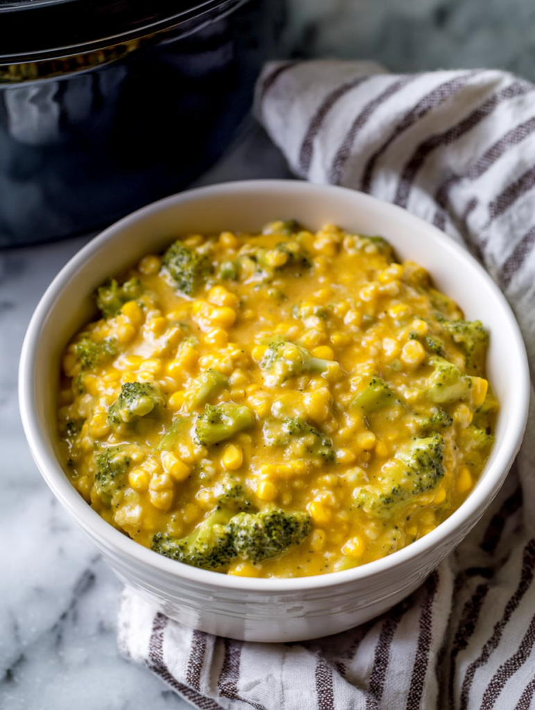 Slow Cooker Cheesy Corn and Broccoli - Skinny Daily Recipes